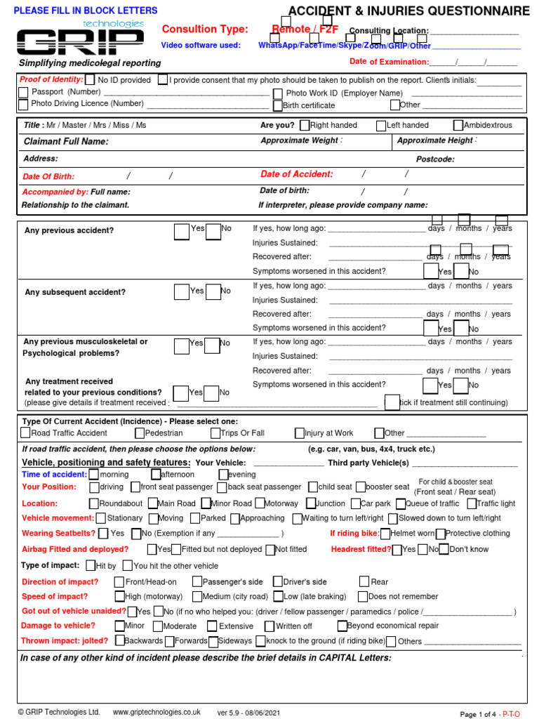 Final Grip Questionnaire Editable | PDF