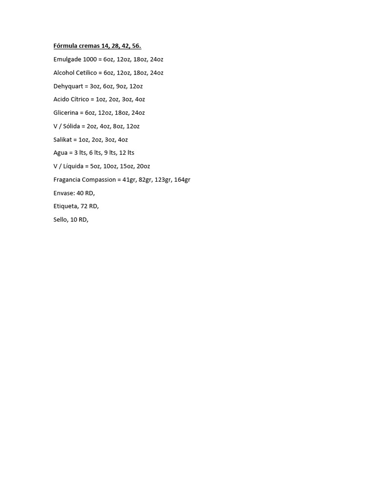 Fórmula Cremas 14, 28, 42, 56 | PDF