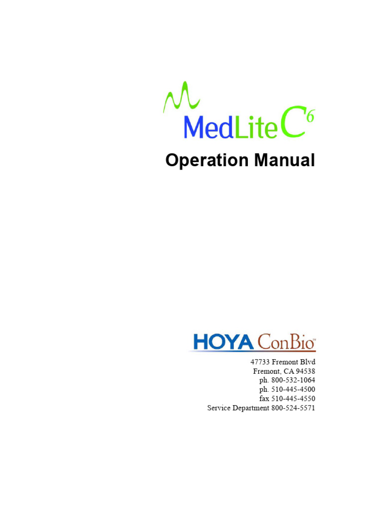 Cynosure Hoya ConBio MedLite C6 Laser System 996 9056 RB 2004 | PDF ...