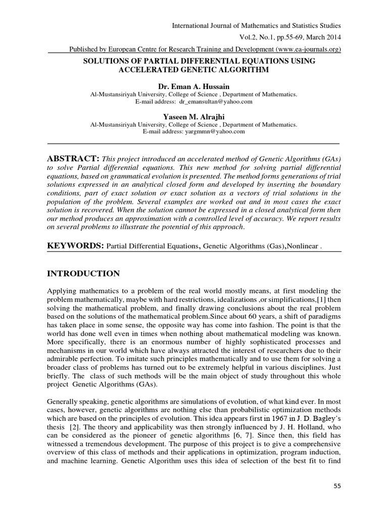 Solutions Of Partial Differential Equations Using Pdf Genetic Algorithm Partial