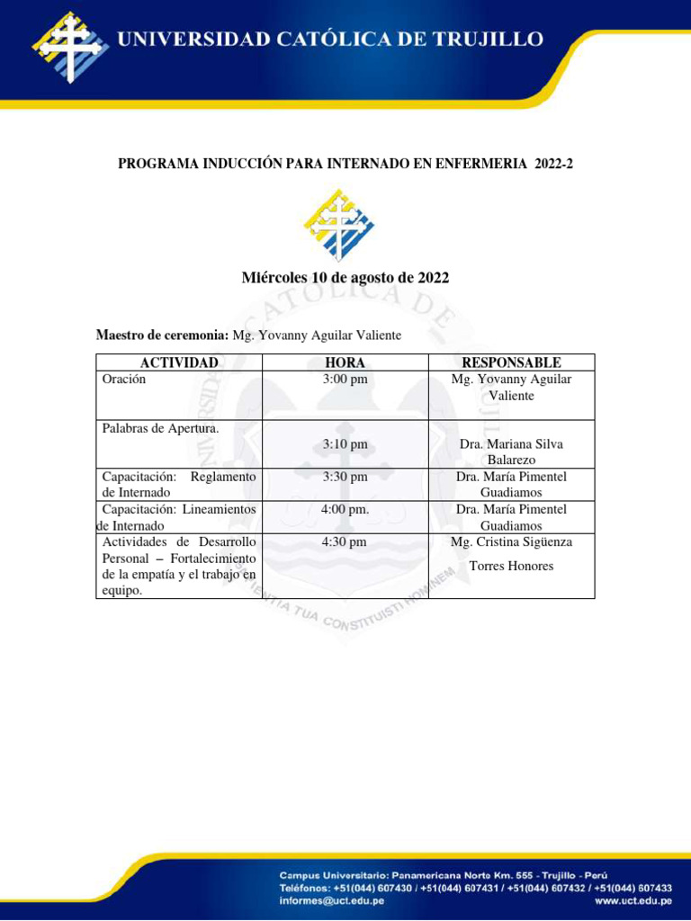 Programa de Inducción Internado en Enfermeria | PDF