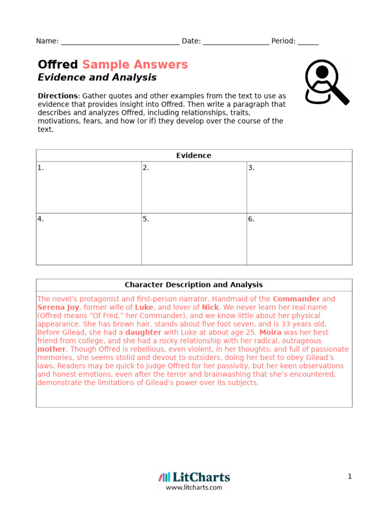Character Analysis Sample Answers | PDF