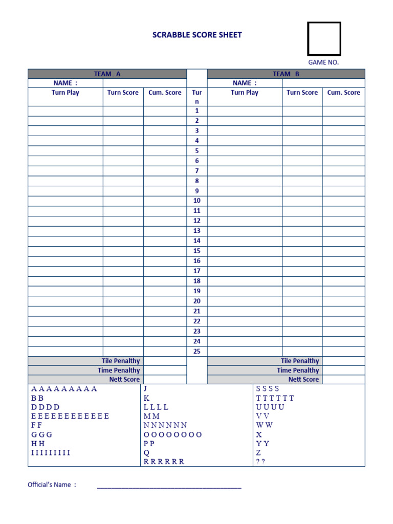 SCRABBLE Score Sheet Template | PDF