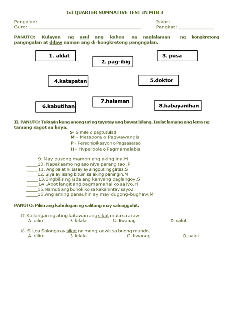 Summative in MTB 3 | PDF