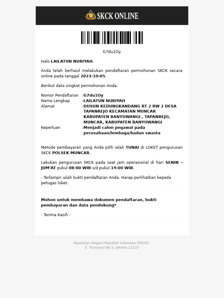 Registrasi SKCK G7du1Oy | PDF | Hukum