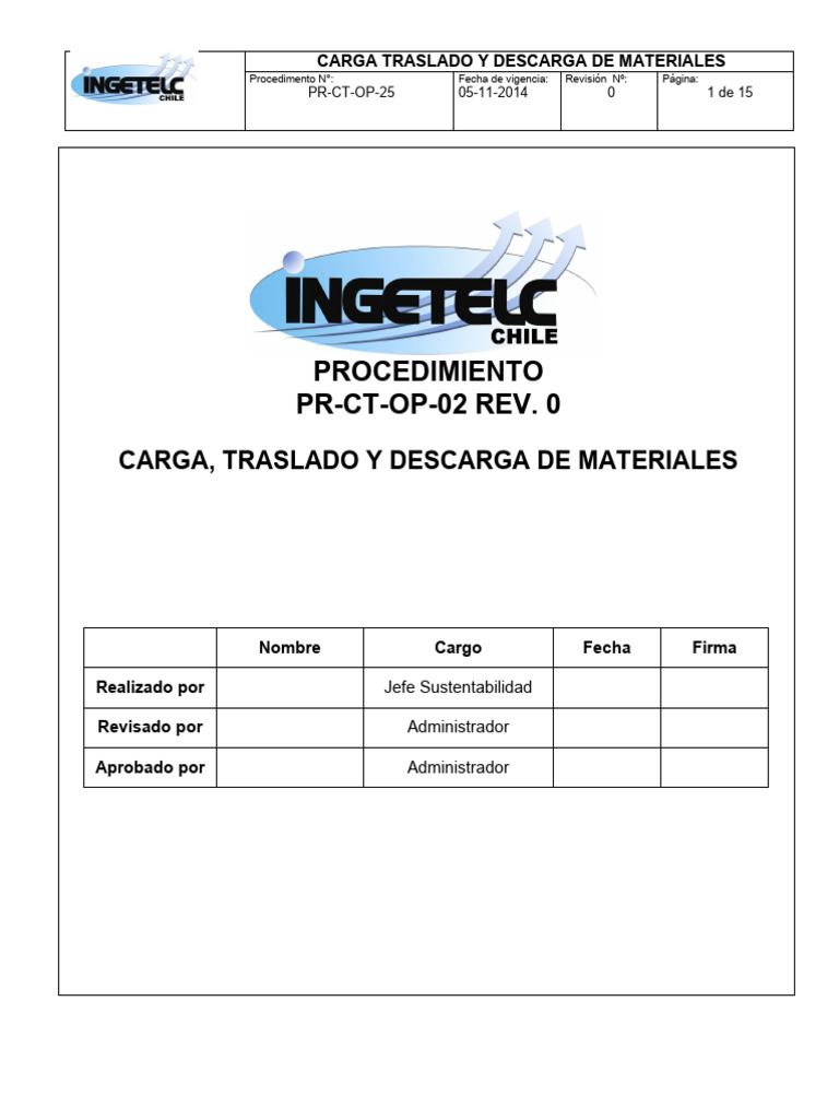 PR-CT-OP-02 Rev.2 Carga. Traslado y Descarga de Materiales | Descargar gratis PDF | Transporte