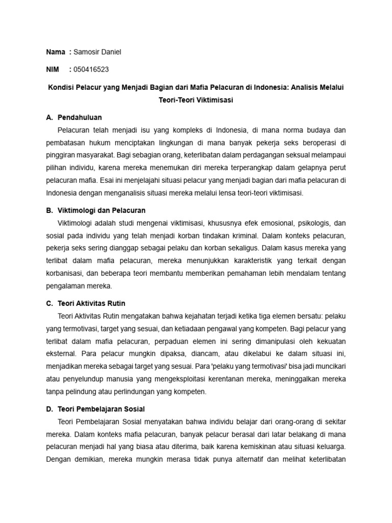 Pelacuran dan Teori Viktimisasi di Indonesia | PDF