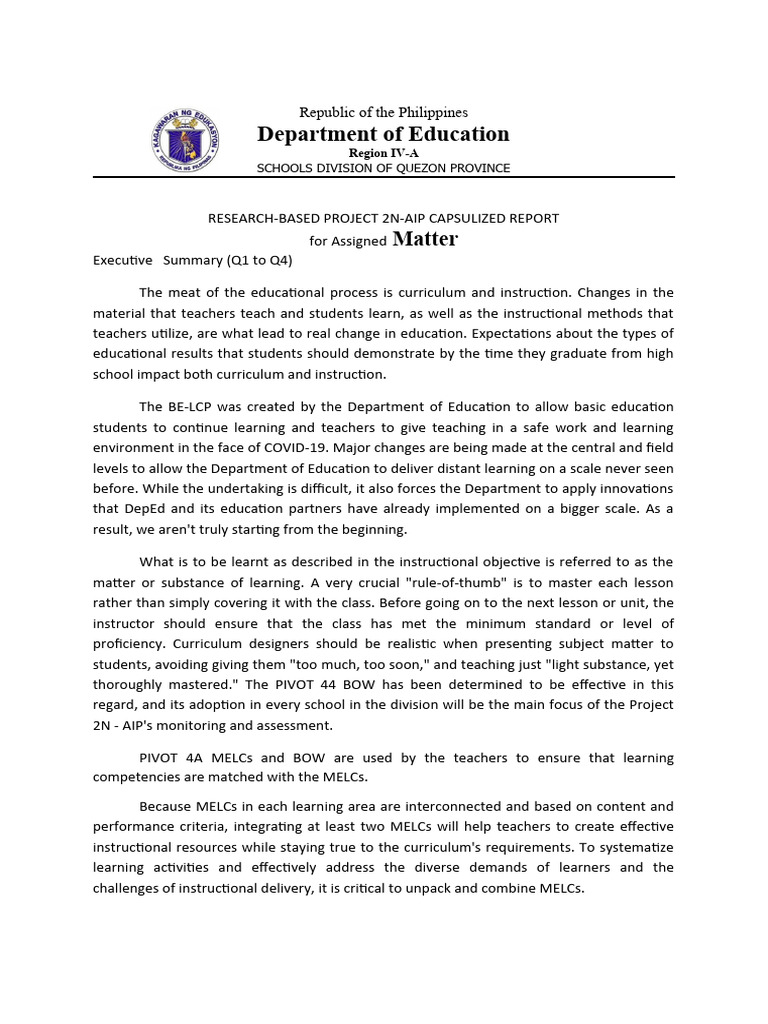 2N Aip Capsulized Report Matter | PDF | Learning | Curriculum