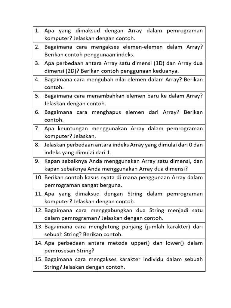 Soal Array String (Pilih 5 Soal) | PDF Soal Array String (Pilih 5 Soal) | PDF