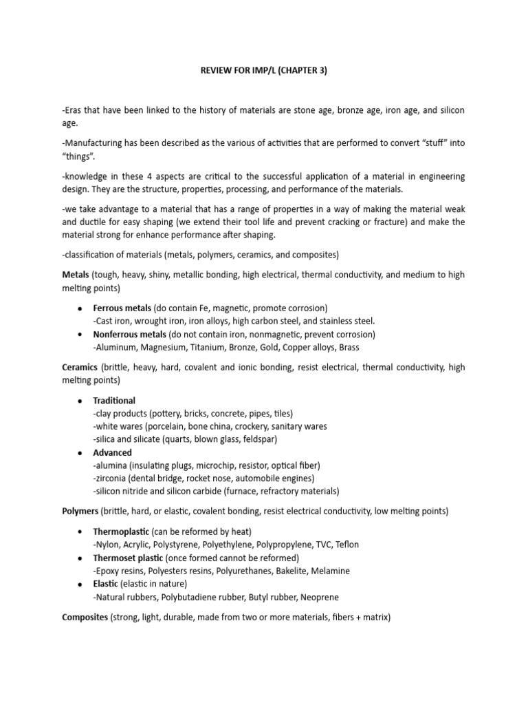 Review For Imp | PDF | Deformation (Engineering) | Hardness