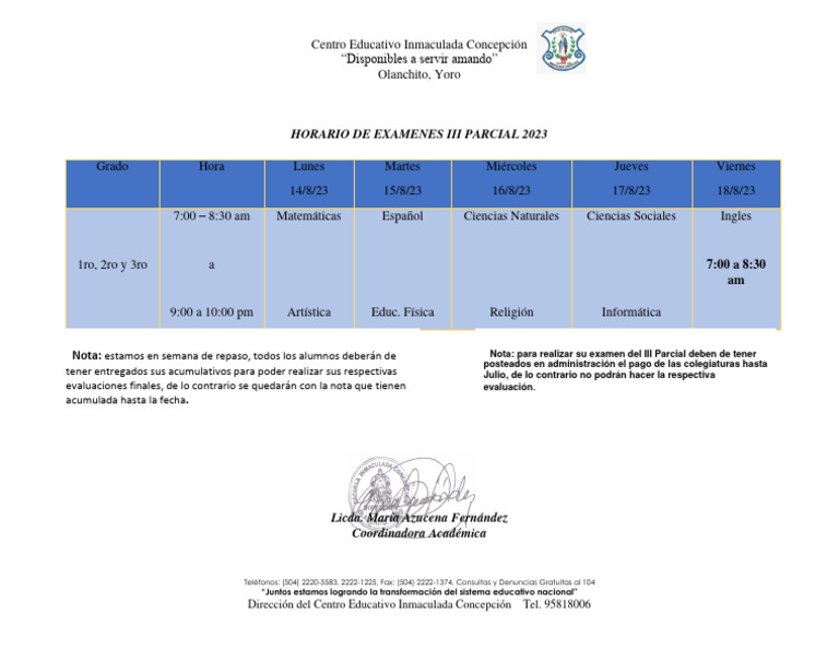 Horario de Examenes Iii Parcial 1,2,3 | PDF