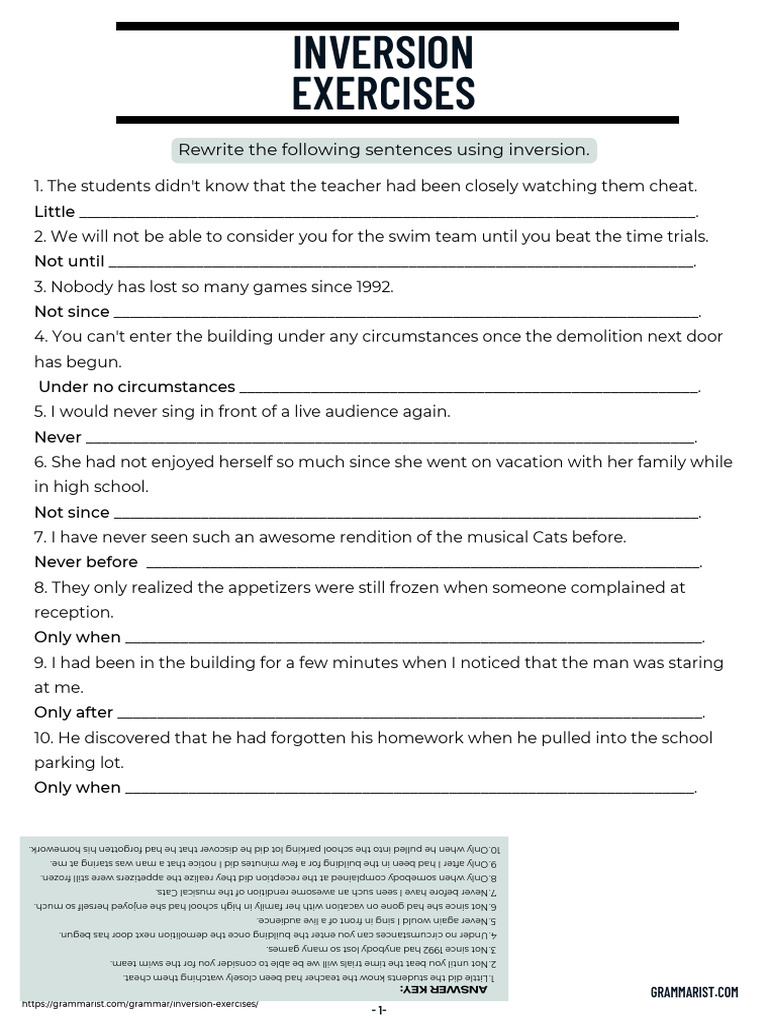 Inversion Exercises 2.0 | Download Free PDF | Question