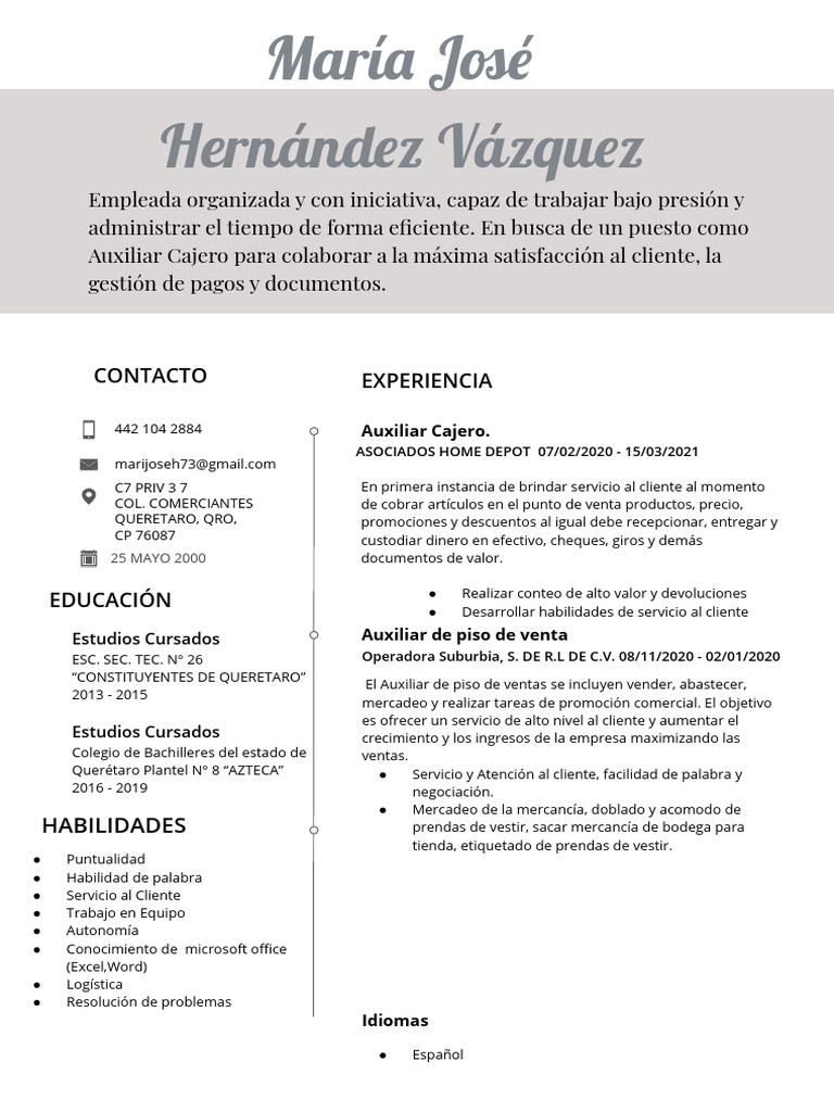 cv Maria Jose Hernandez vazquez -1 | PDF | Marketing | Servicio al Cliente