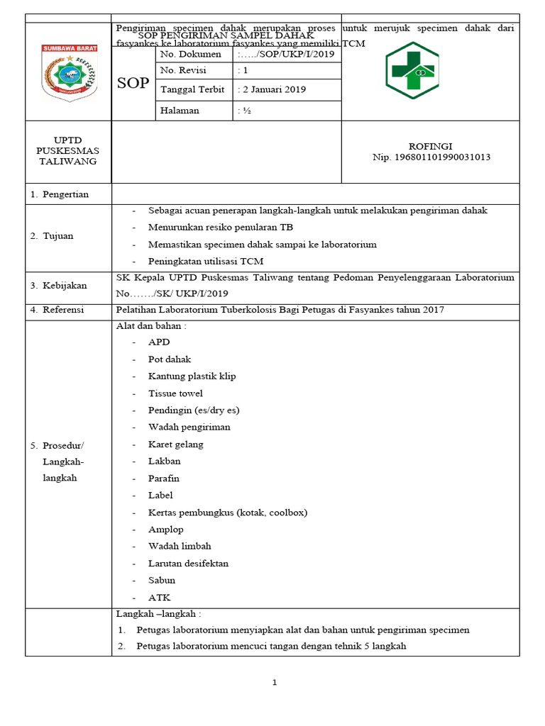 Sop Pengiriman Dahak | PDF