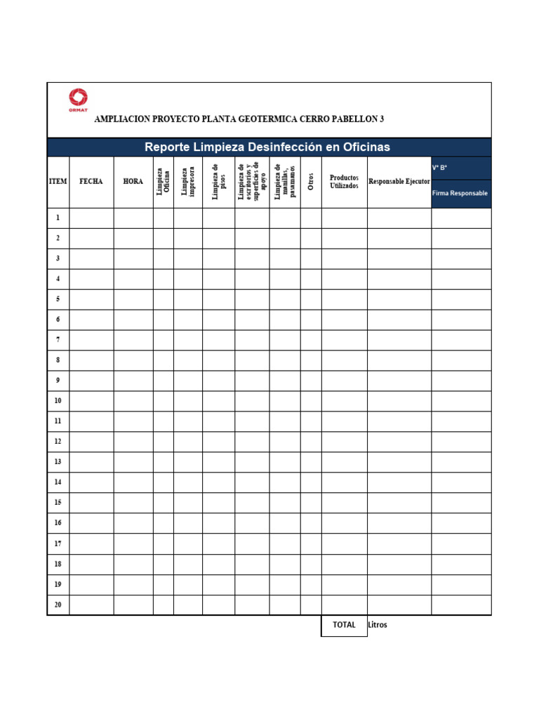 Check List de Limpieza Desinfección - ORMAT, OFICINAS | PDF Check List de Limpieza Desinfección - ORMAT, OFICINAS | PDF