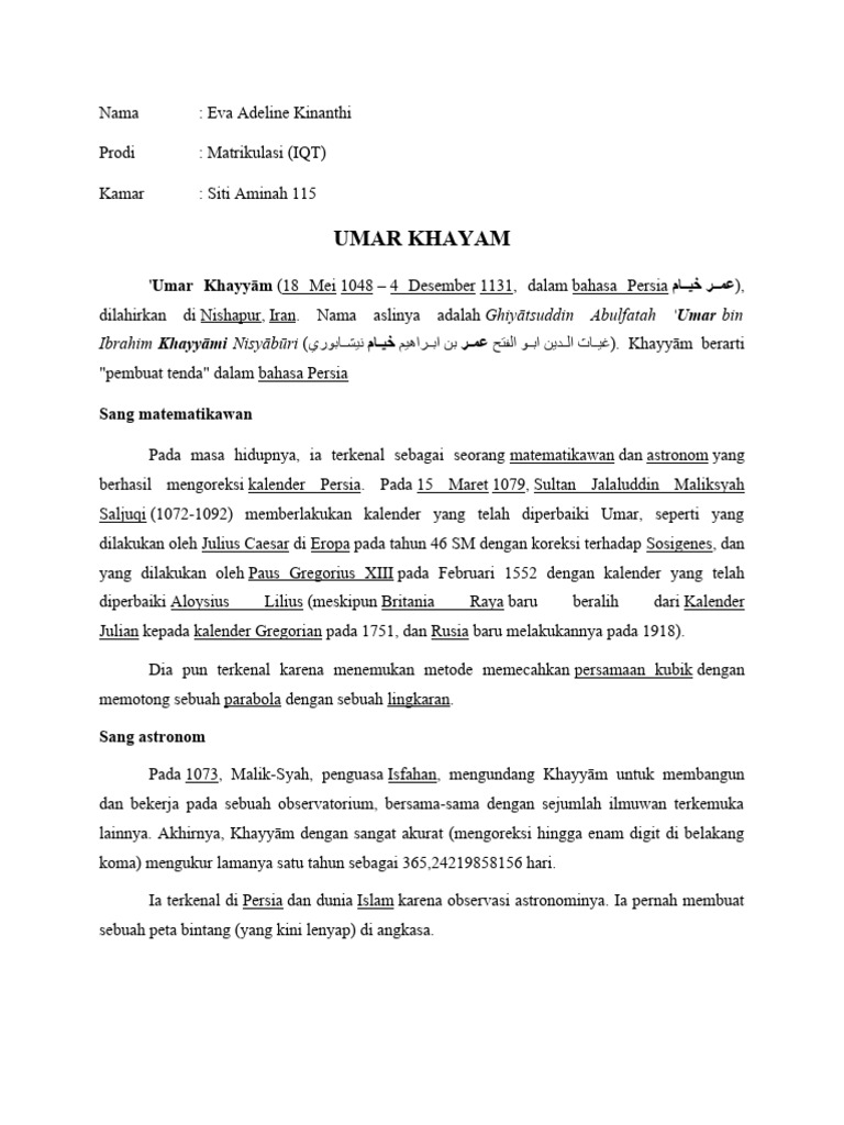 Eva Adeline Kinanthi - Umar Khayam | PDF