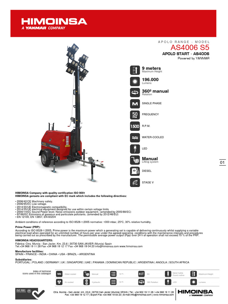 Lighting Tower Data Sheet As4006 s5 English | PDF