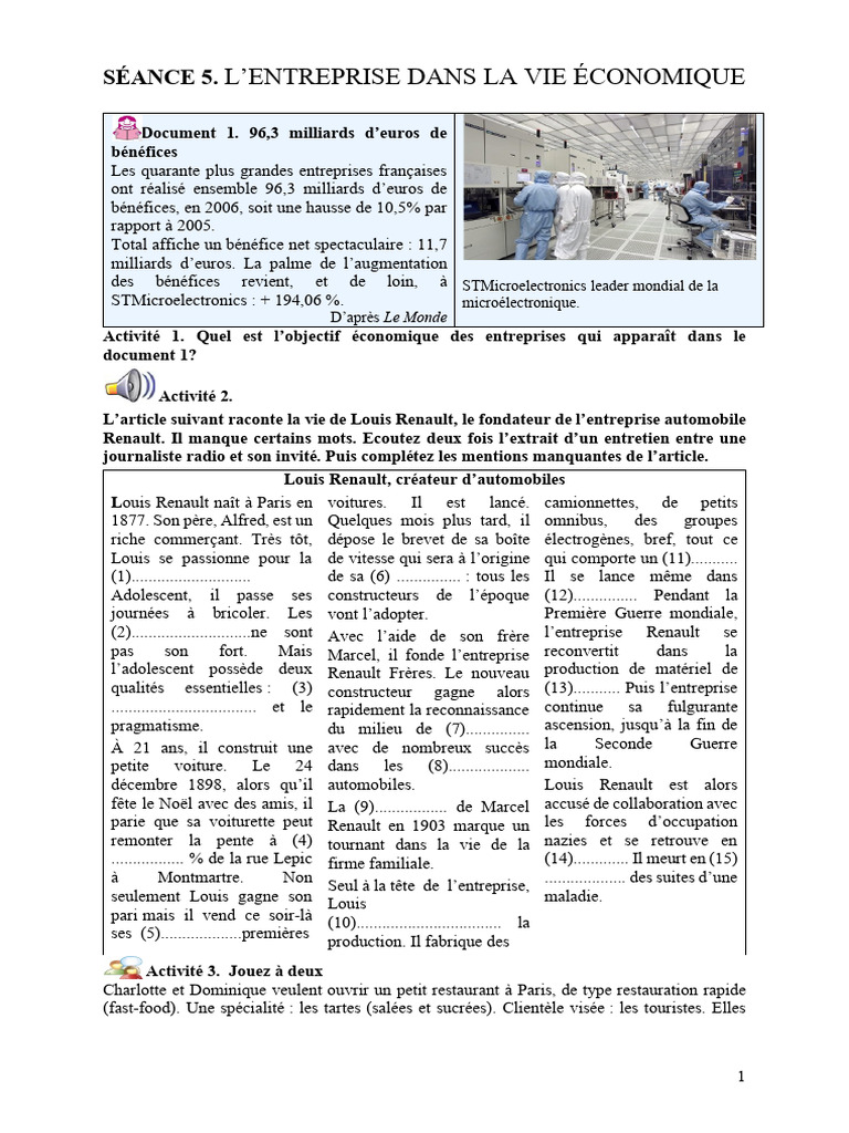 Fiche 5 - Entreprise | PDF