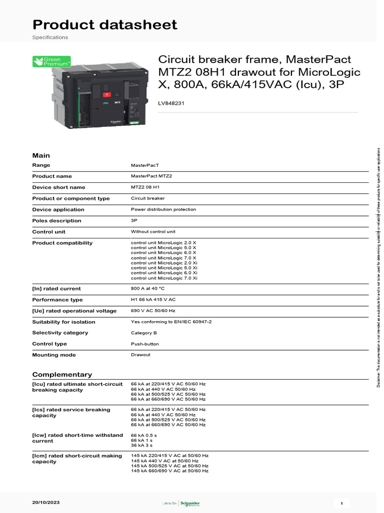 MasterPact MTZ LV848231 | PDF
