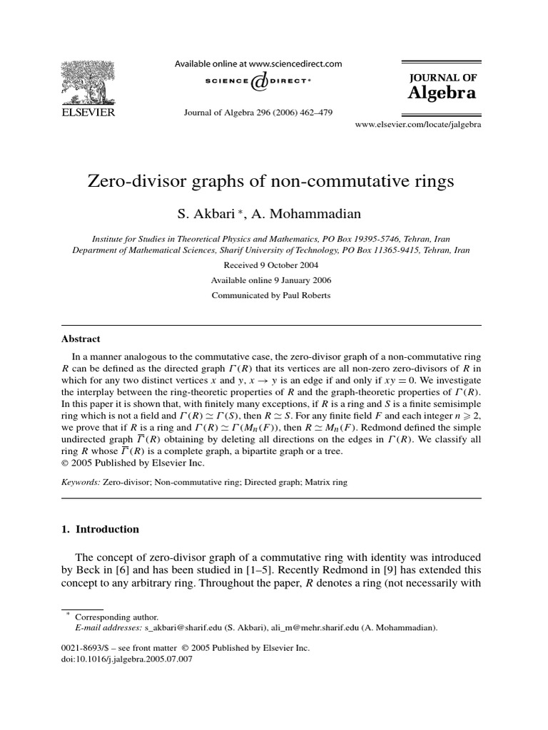 Zero-Divisor Graphs of Non-Commutative Rings | PDF Zero-Divisor Graphs of Non-Commutative Rings | PDF