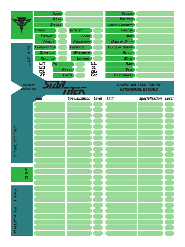 Romulan Char Sheets (LUG) | PDF | Gene Roddenberry | Star Trek