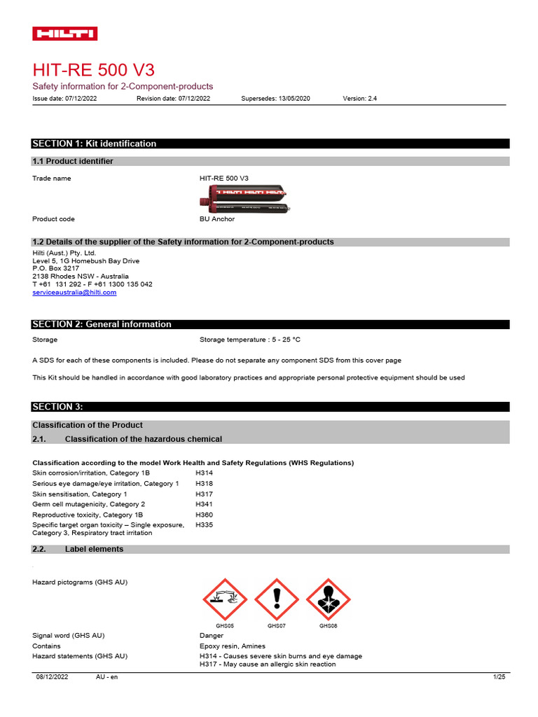 HIT-RE 500 V3 Safety Data Sheet | PDF | Personal Protective Equipment ...
