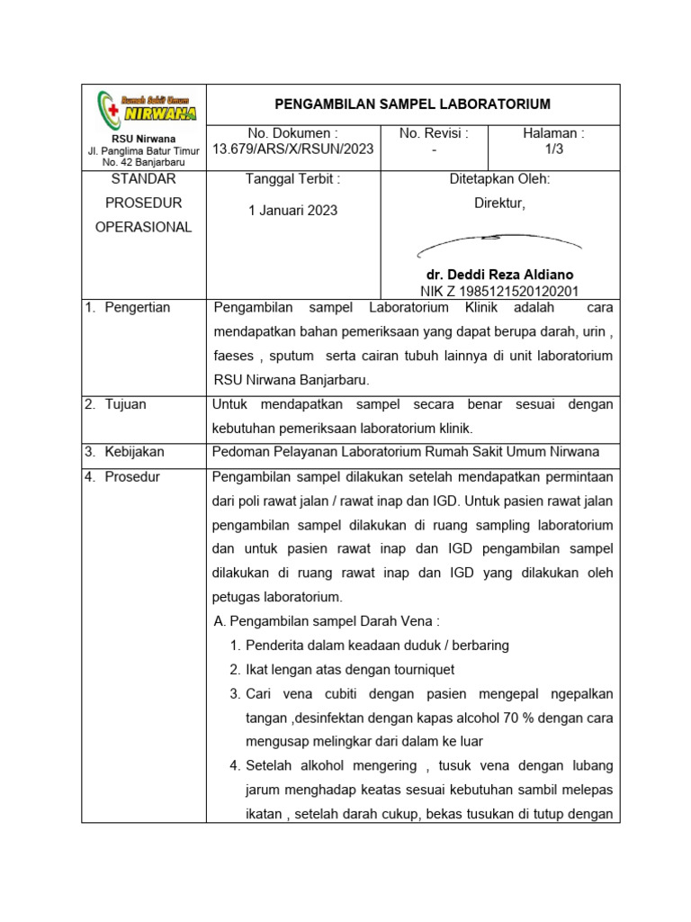 Pengambilan Sampel Laboratorium | PDF