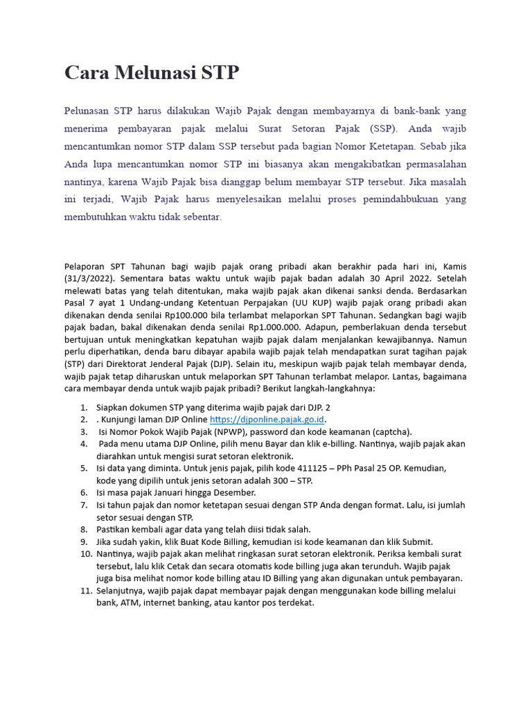 Cara Melunasi STP | PDF
