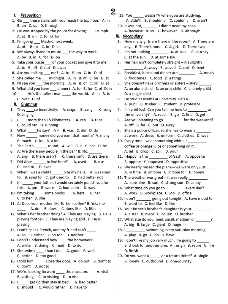 English Exercise in PDF (Multiple Choices) | PDF | Language Arts ...