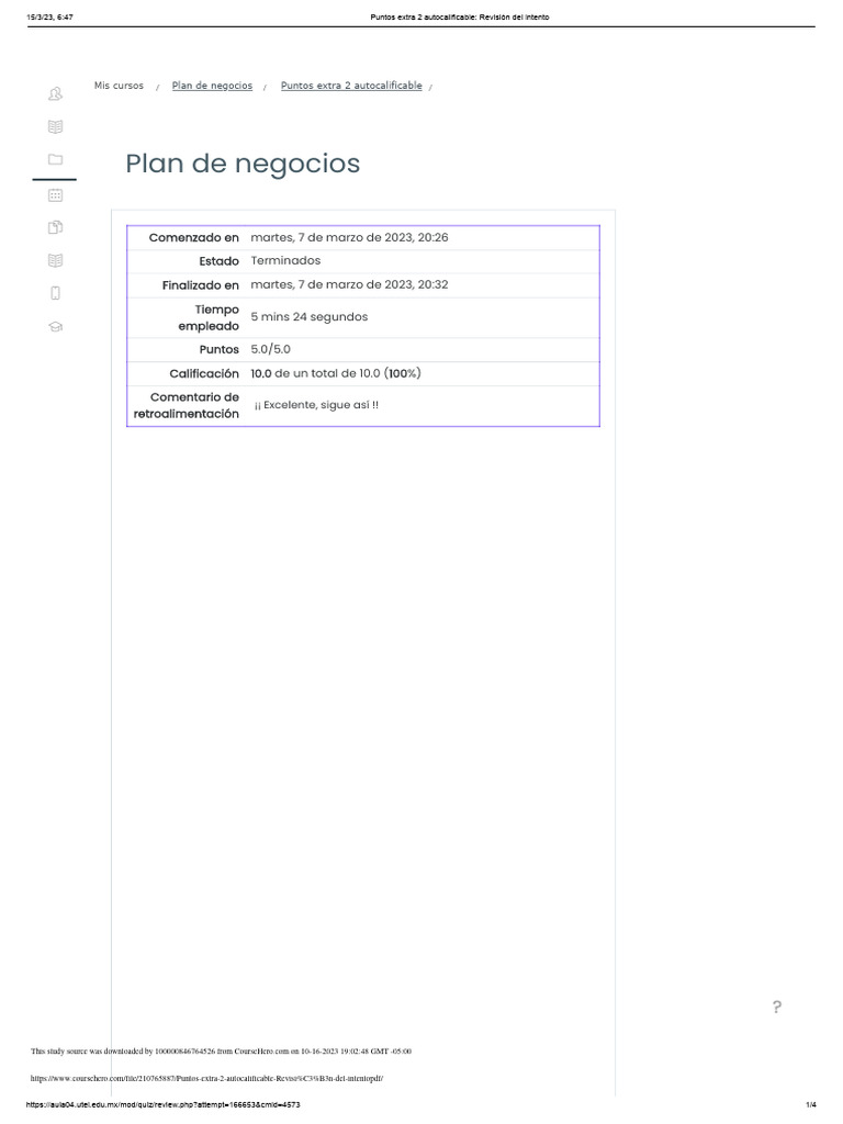 Puntos Extra 2 Autocalificable Revisi N Del Intento PDF | Descargar gratis PDF | Sector privado ...