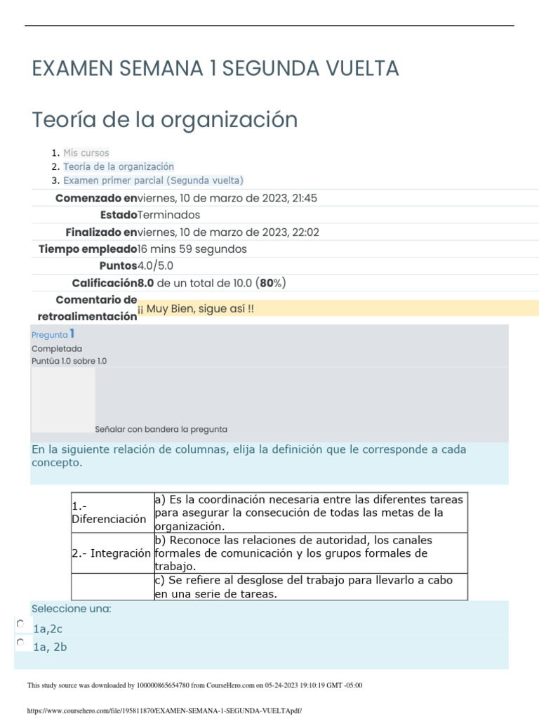 Examen Semana 1 Segunda Vuelta PDF | PDF