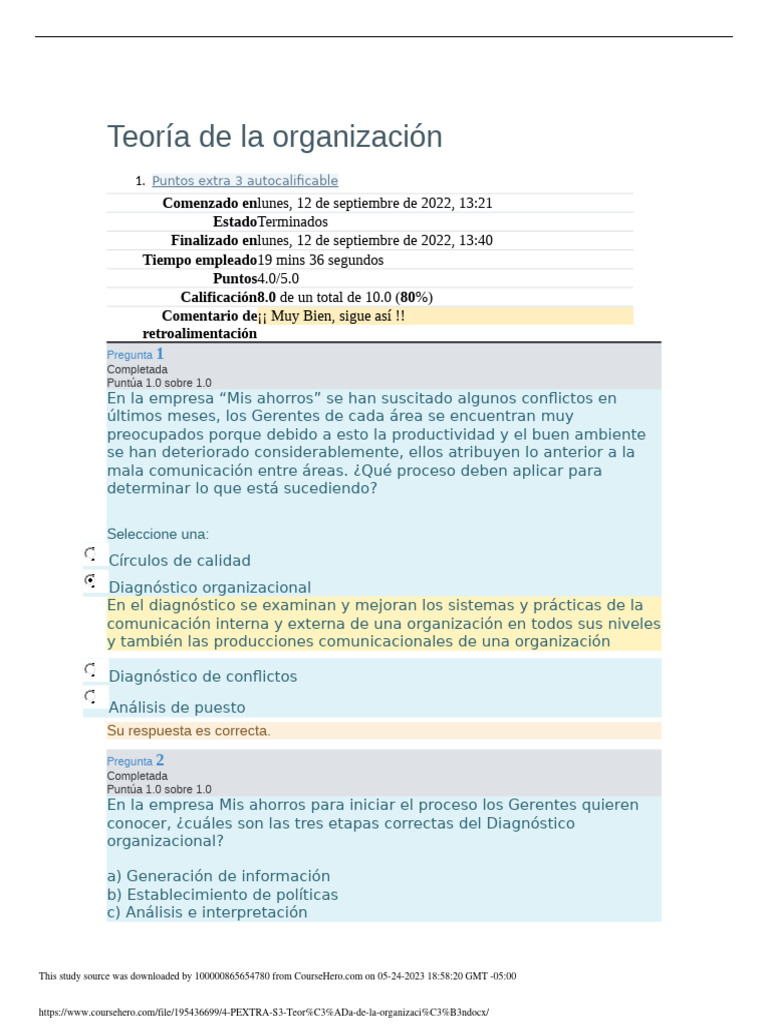 4 PEXTRA S3 Teor A de La Organizaci N | Descargar gratis PDF | Business | Psicología industrial ...