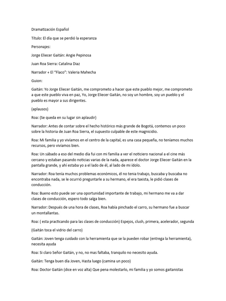 El dia que se perdio la esperanza Guion | PDF