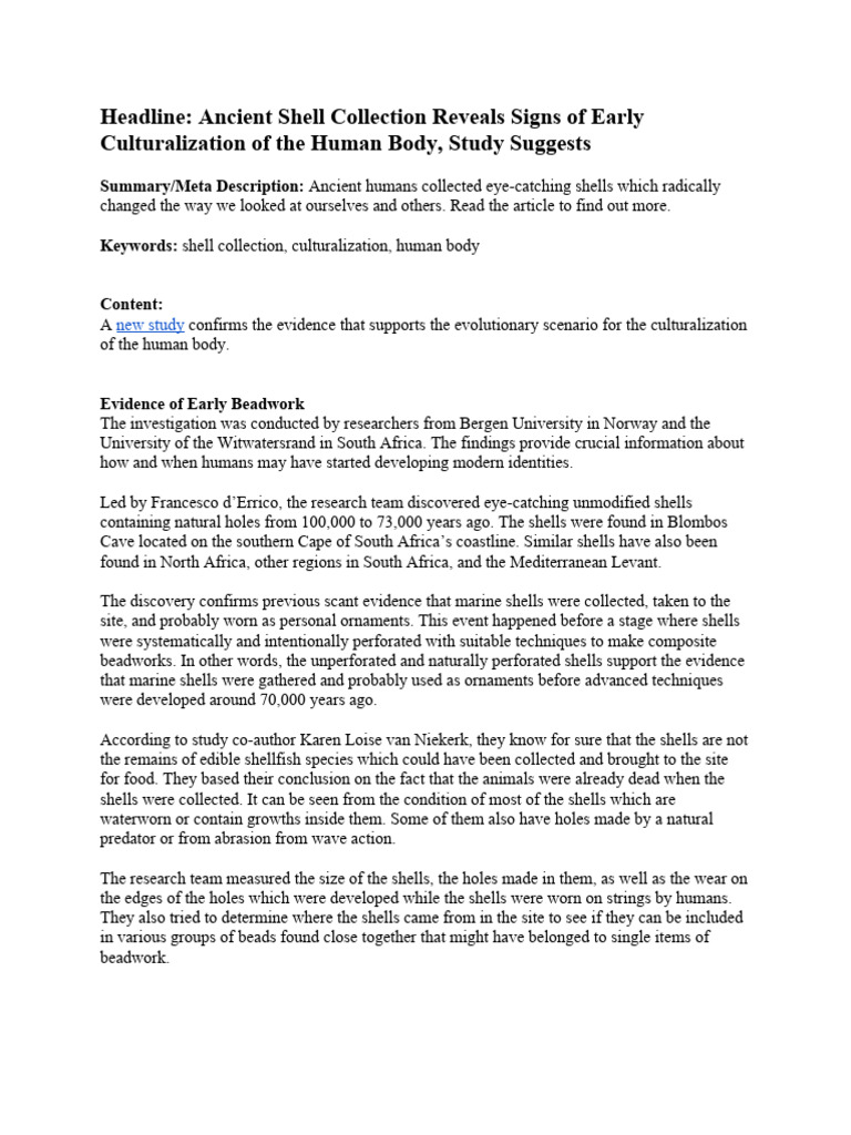 Ancient Shell Collection Reveals Signs of Early Culturalization of The ...