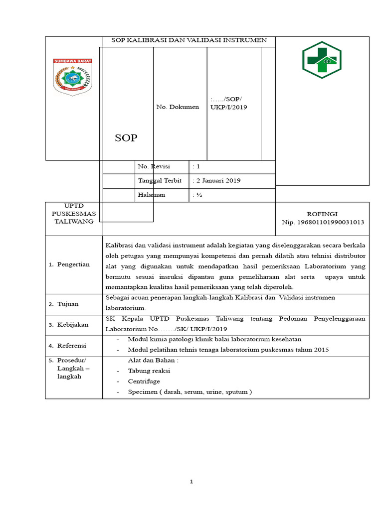 Sop Kalibrasi Dan Validasi Instrument | PDF
