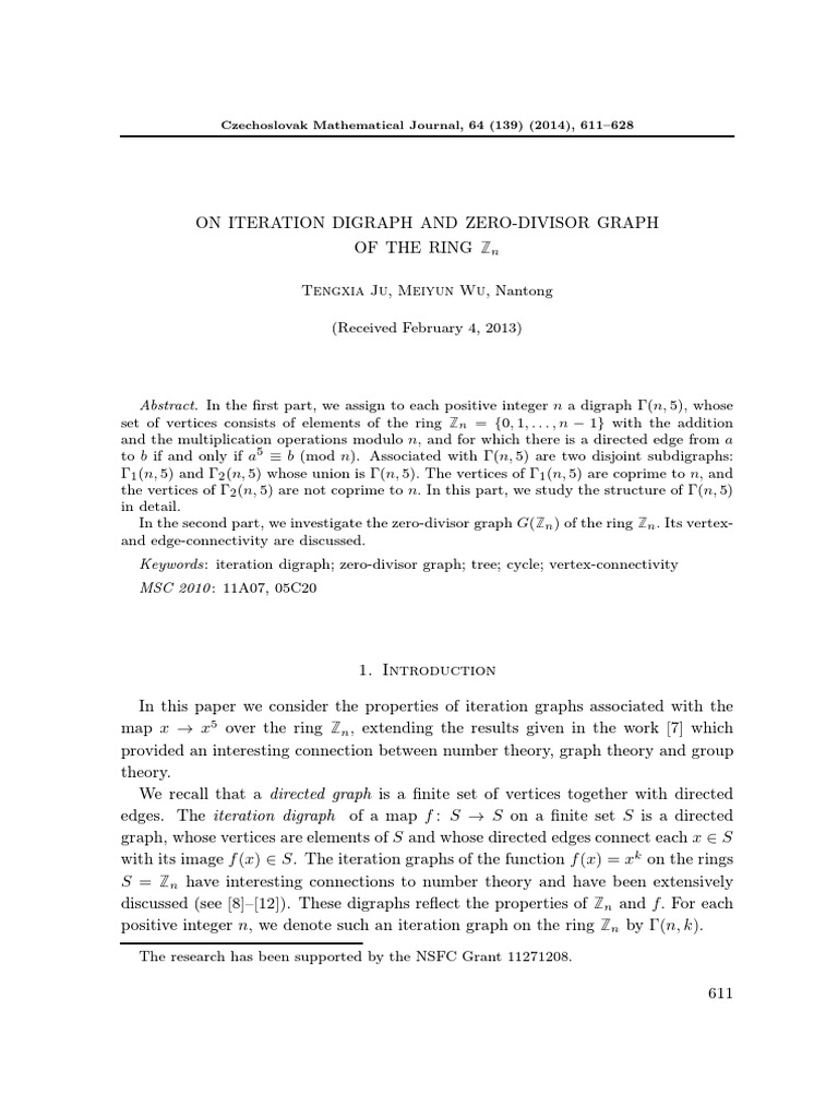 On Iteration Digraph and Zero-Divisor Graph of The Ring N | PDF | Vertex (Graph Theory) | Number ...