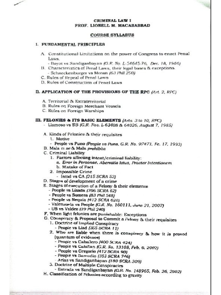 Criminal Law 1 Course Syllabus | PDF Criminal Law 1 Course Syllabus | PDF