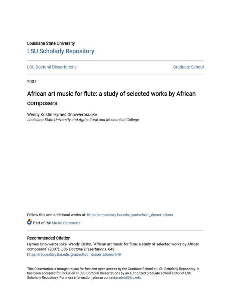 African Art Music For Flute - A Study of Selected Works by Africa | PDF ...