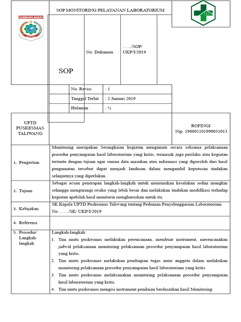 Sop Monitoring Pelayanan Lab | PDF