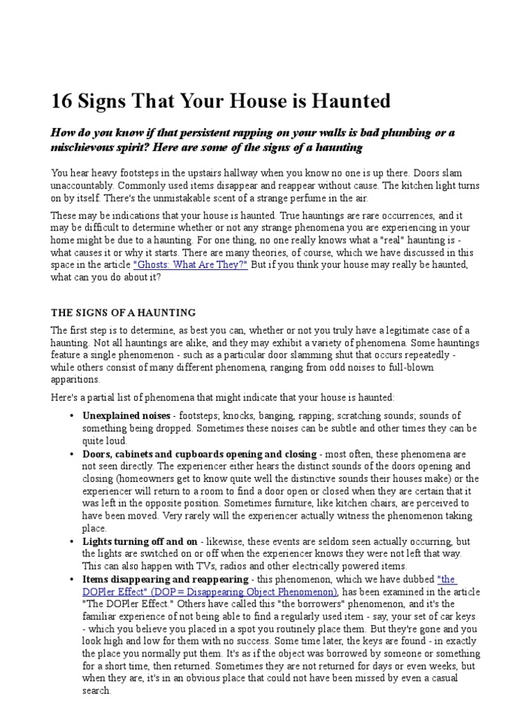 Signs Your House May Be Haunted | PDF | Paranormal | Ghosts