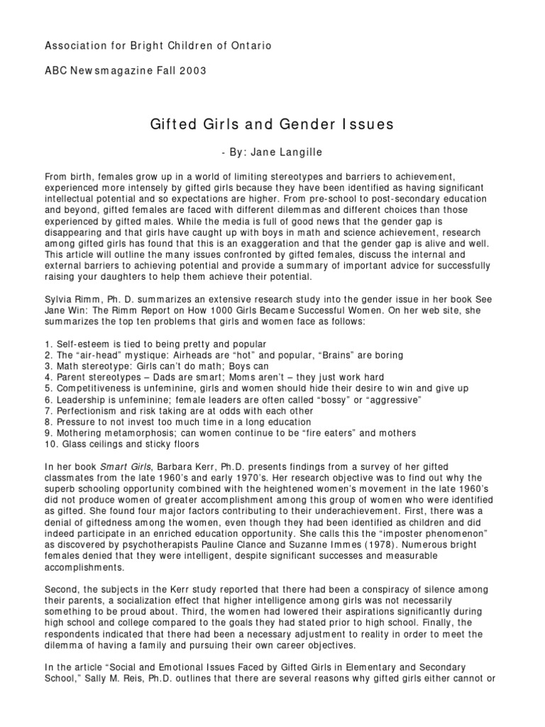 Gifted Girls and Gender Issues 1 | PDF | Intellectual Giftedness ...