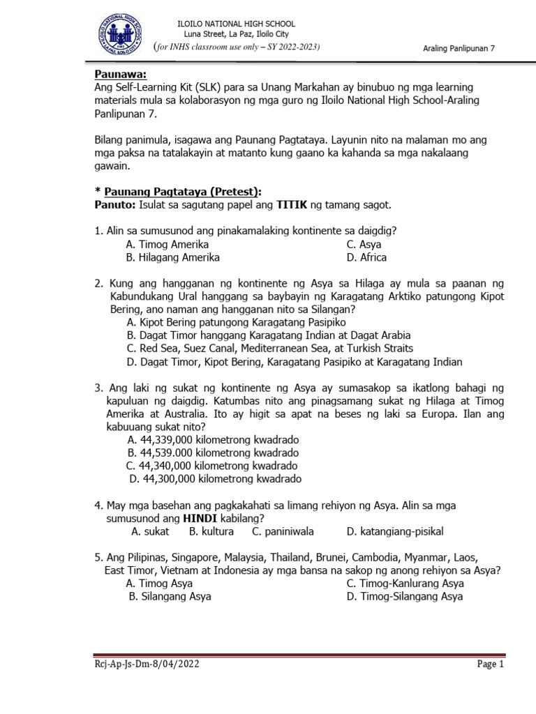 Paunawa:: For INHS Classroom Use Only - SY 2022-2023) | PDF
