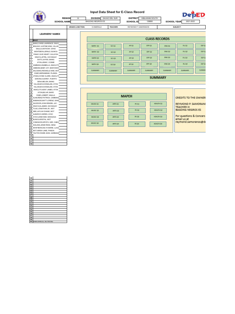 E-Class Record for VI-Emerald Students | PDF