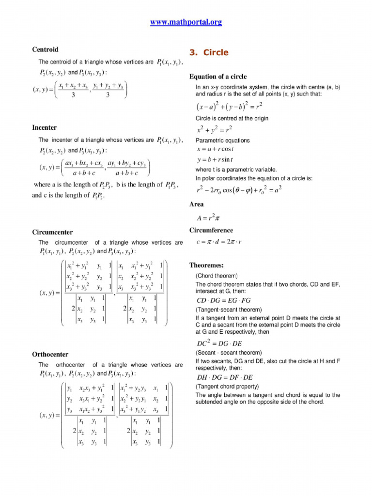 Analytic Geometry Formulas-2 | PDF