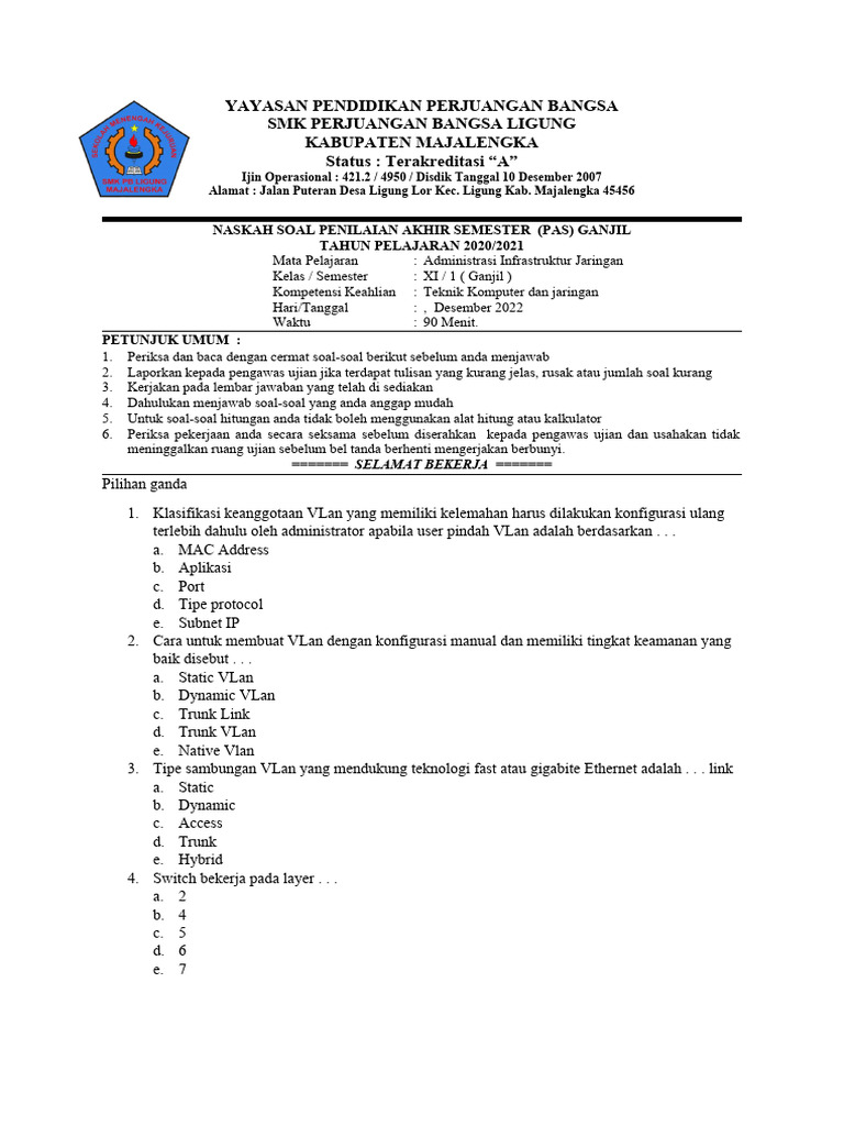 Soal Pas Aij Ganjil Xi TKJ 2022 - 2023 | PDF