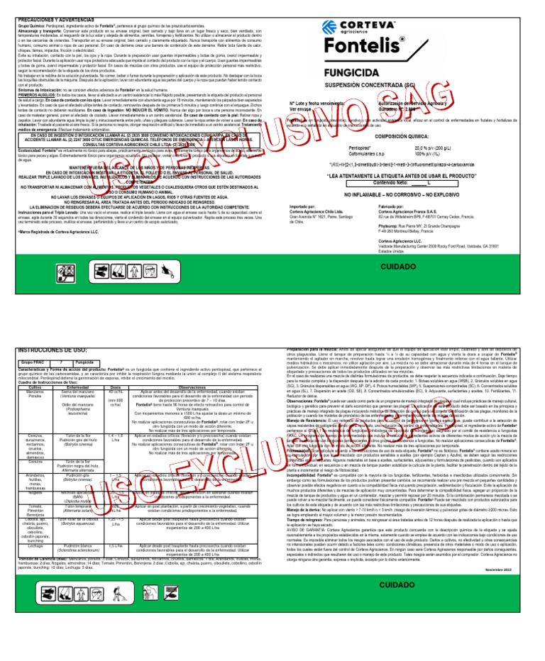 Etiqueta FONTELIS Noviembre 2022 New | PDF | Agua | Emulsión