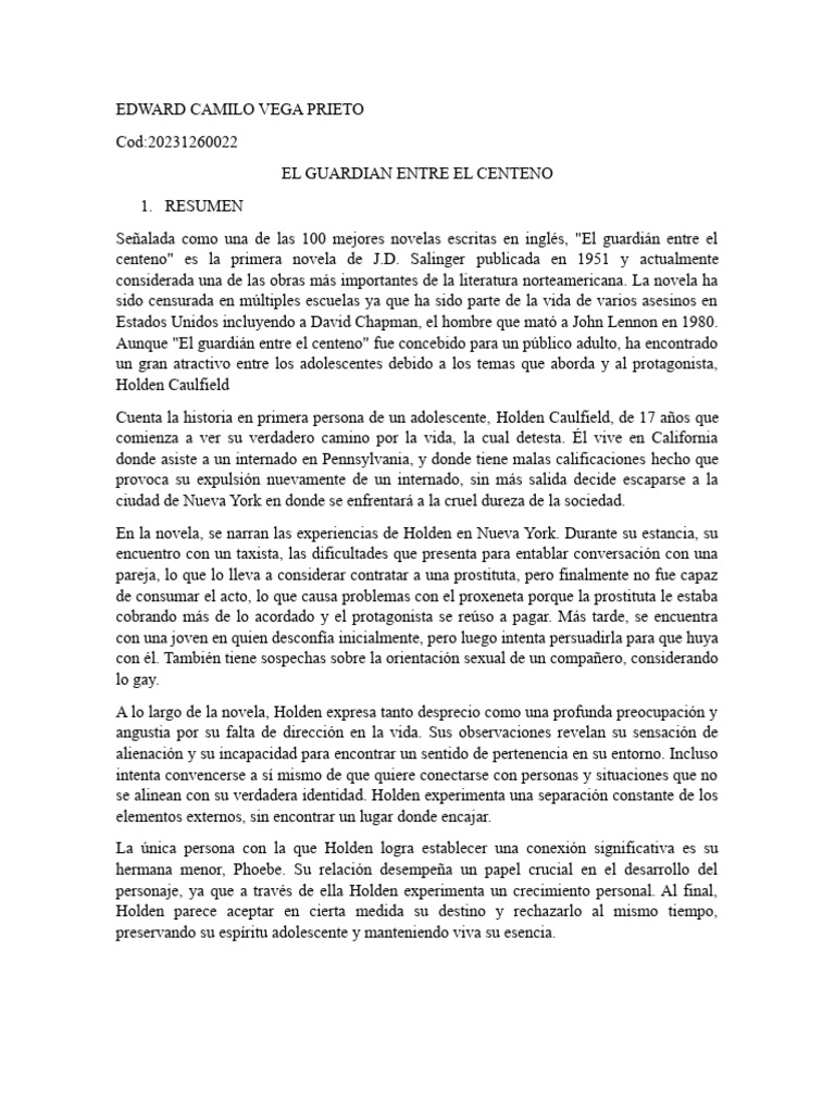 Ensayo El Guardian Entre El Centeno | PDF