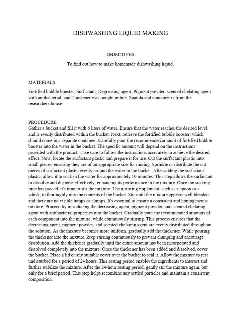 Dishwashing Liquid Making | PDF | Mixture | Water