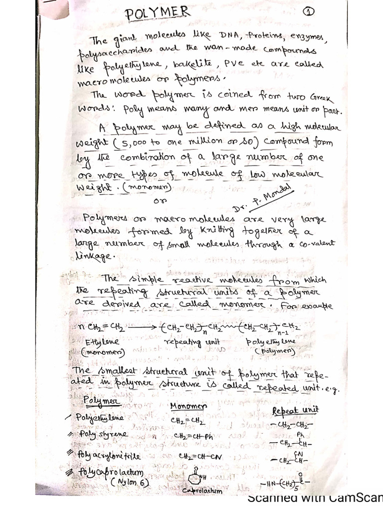 Polymer Chemistry Notes | PDF