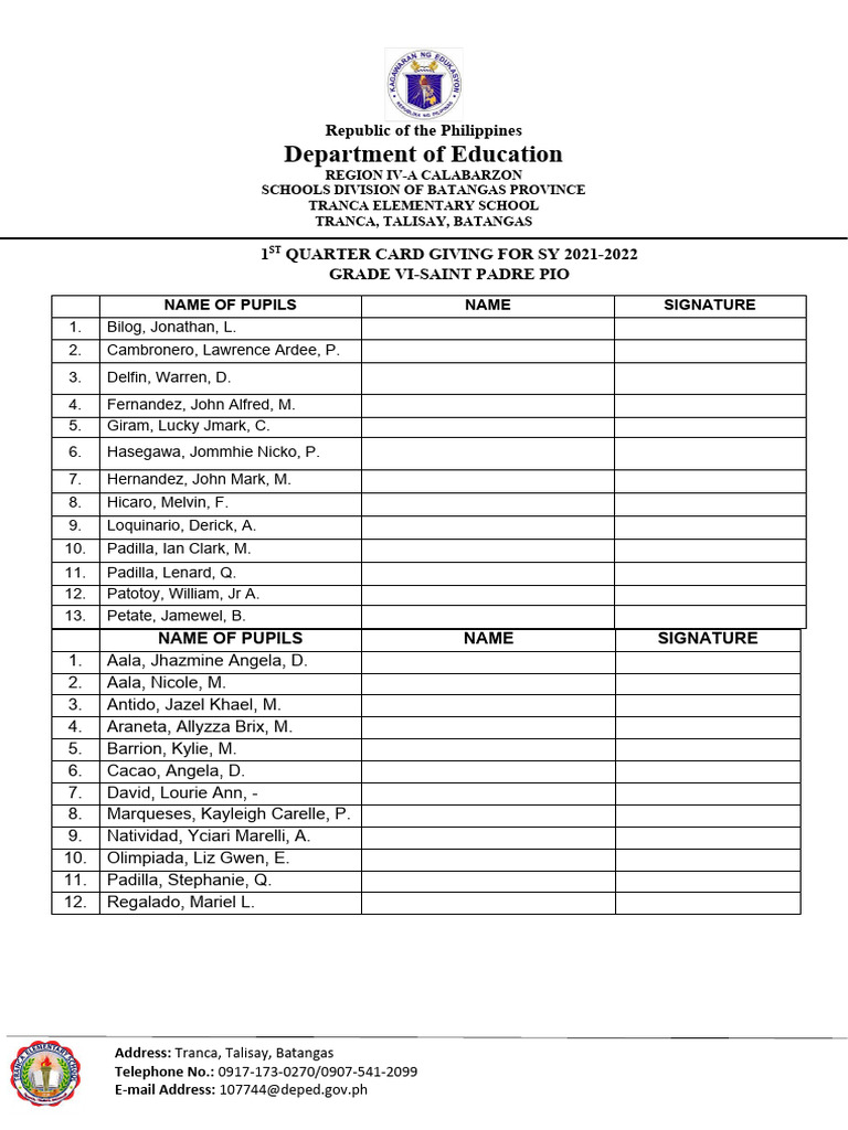 Attendance For Card Giving | PDF
